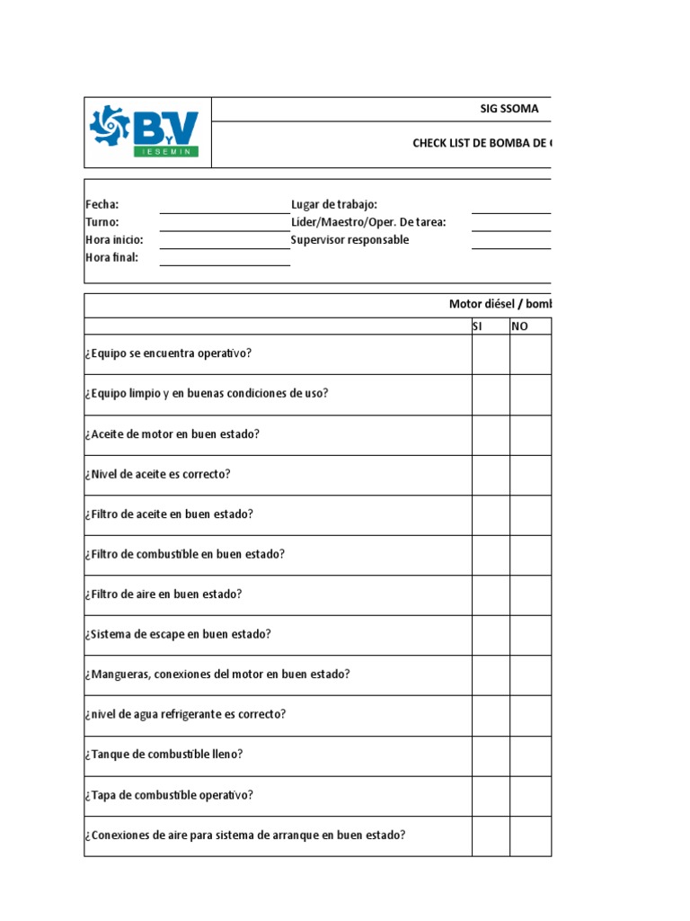 Check List Bomba | PDF