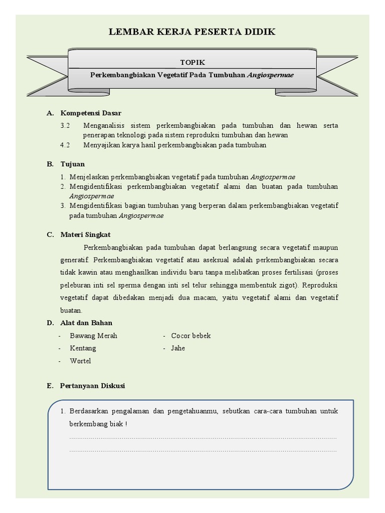 LKPD Perkembangbiakan Vegetatif | PDF