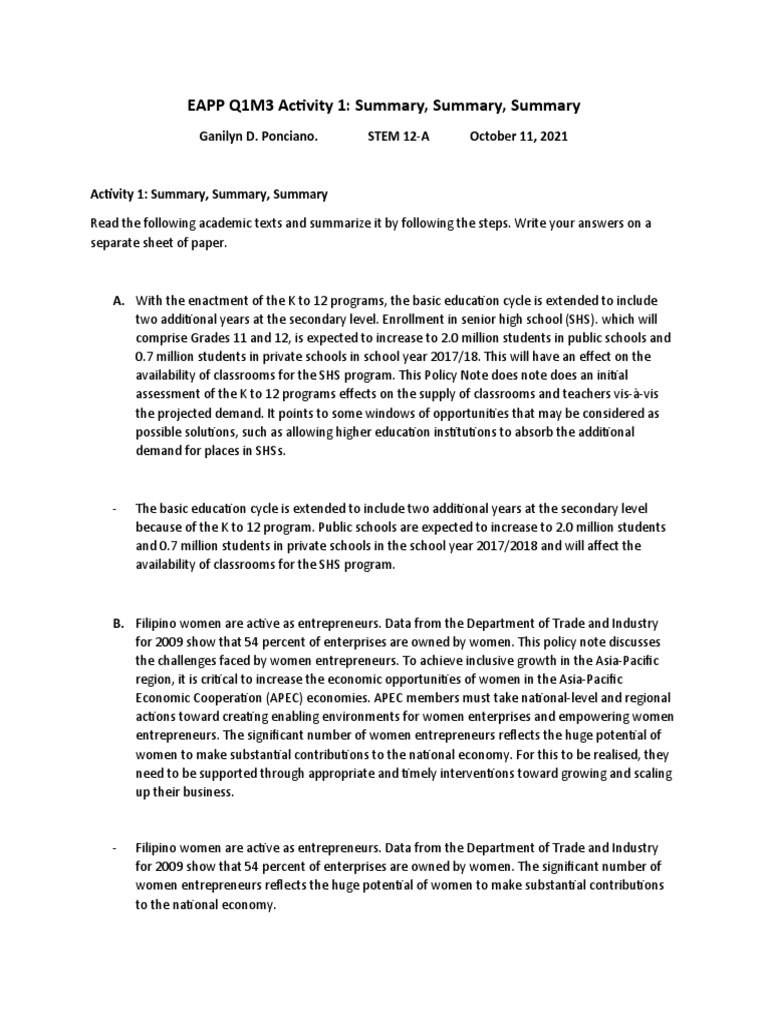 Eapp Activity 1 Summary | PDF | Economic Growth | Poverty