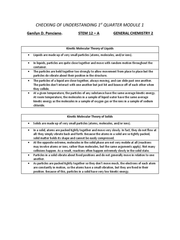 Checking Of Understanding 1 Quarter Module 1 PDF