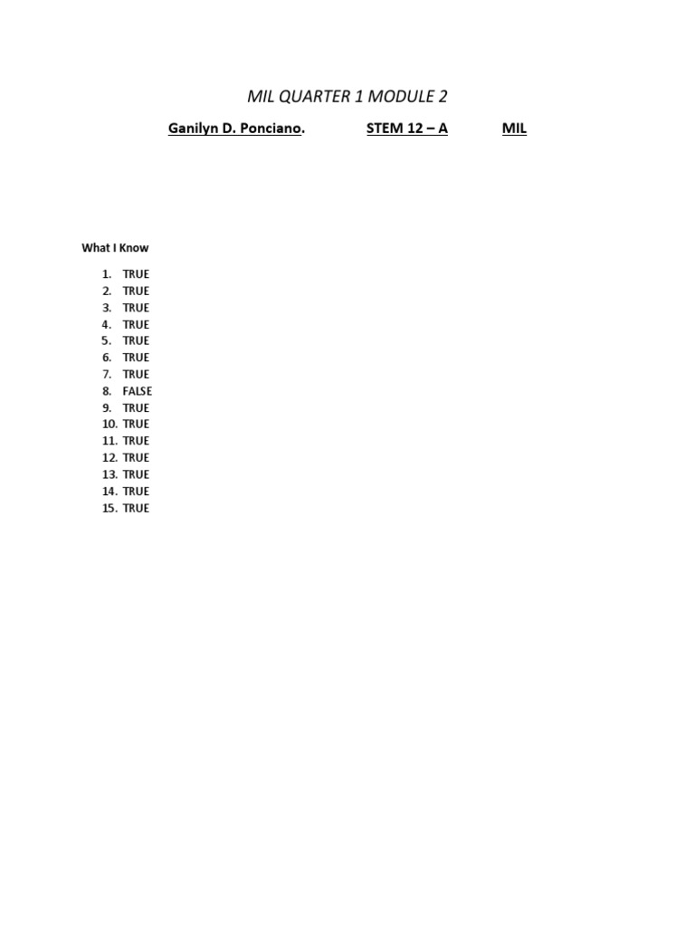 Mil Quarter 1 Module 2: Ganilyn D. Ponciano. Stem 12 - A Mil | PDF ...