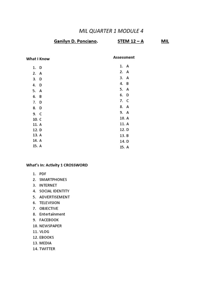 Mil Quarter 1 Module 4: Ganilyn D. Ponciano. Stem 12 - A Mil | Download ...