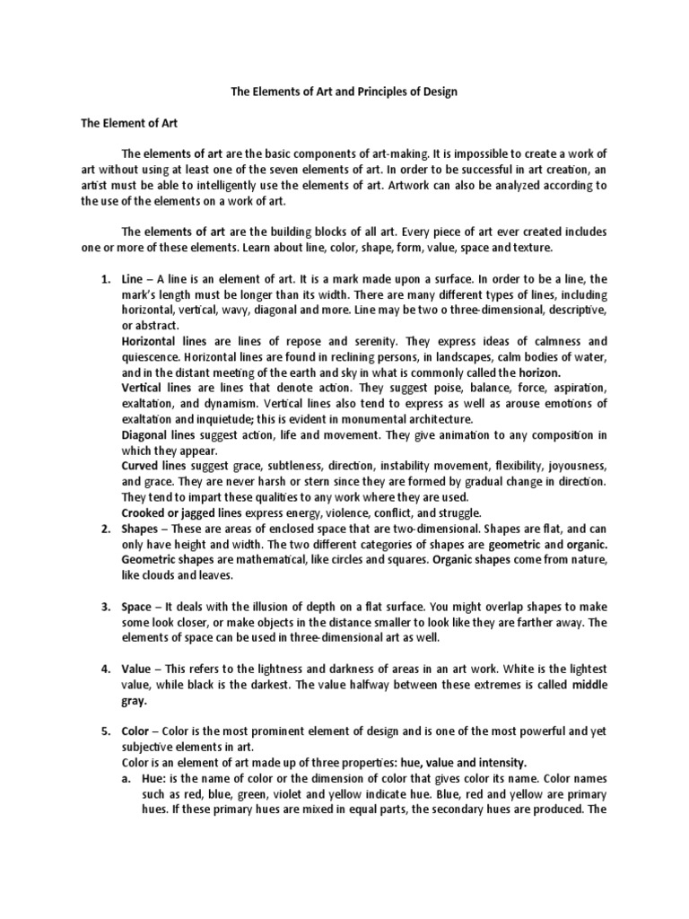 The Elements of Art and Principles of Design | PDF | Composition ...