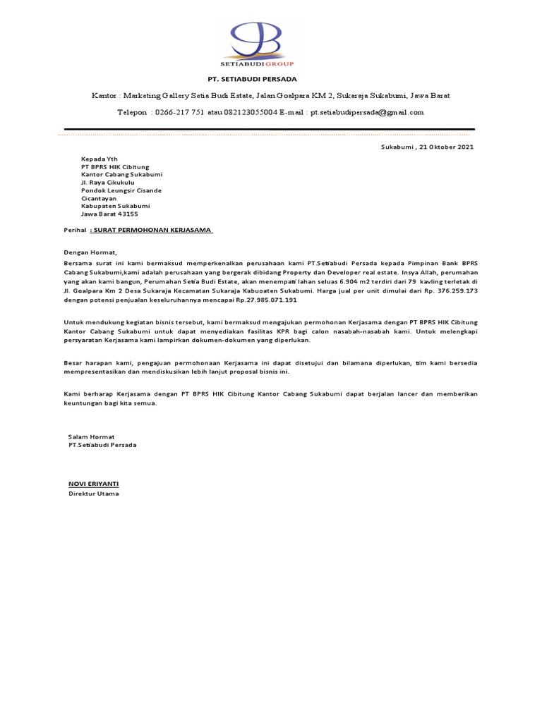 Surat Permohonan PKS BPRS | PDF