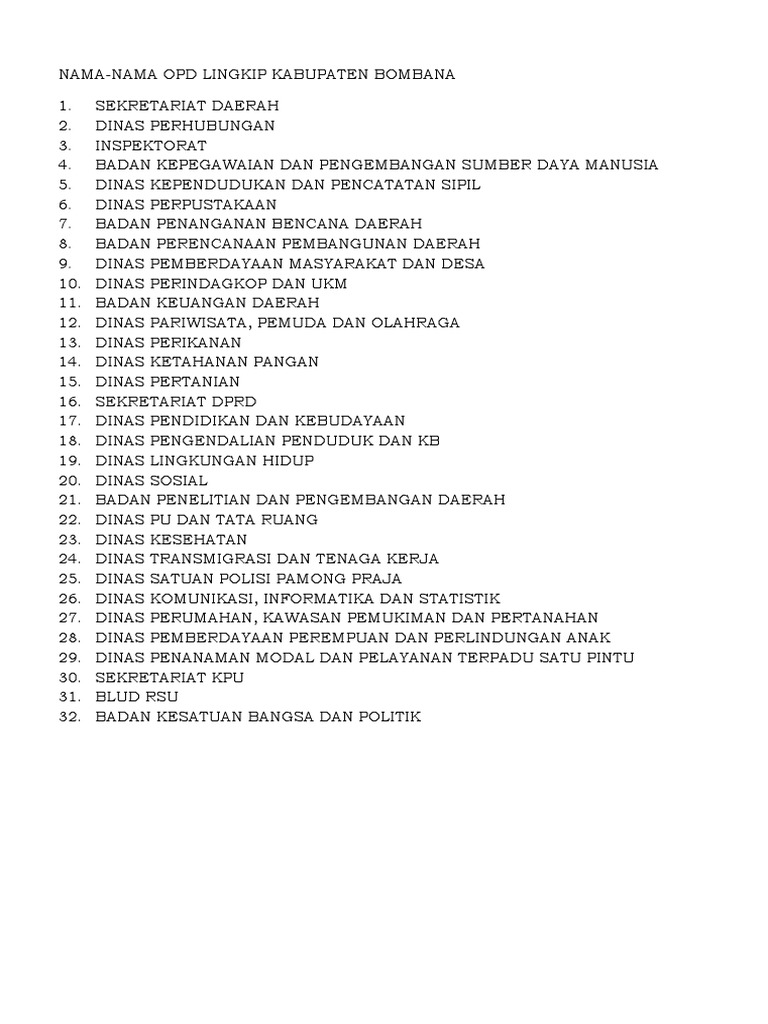 Nama Opd Kab. Bombana | PDF