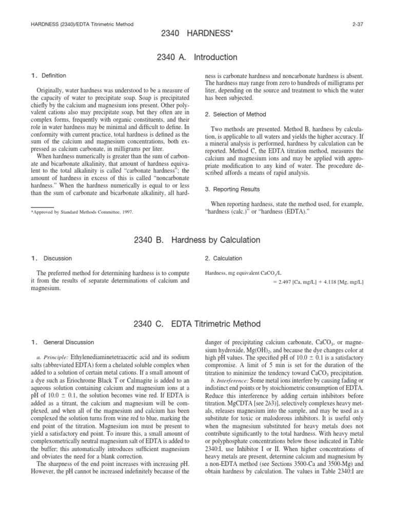 Apha Hardness Standard Methods White Paper | PDF | Titration | Chemistry