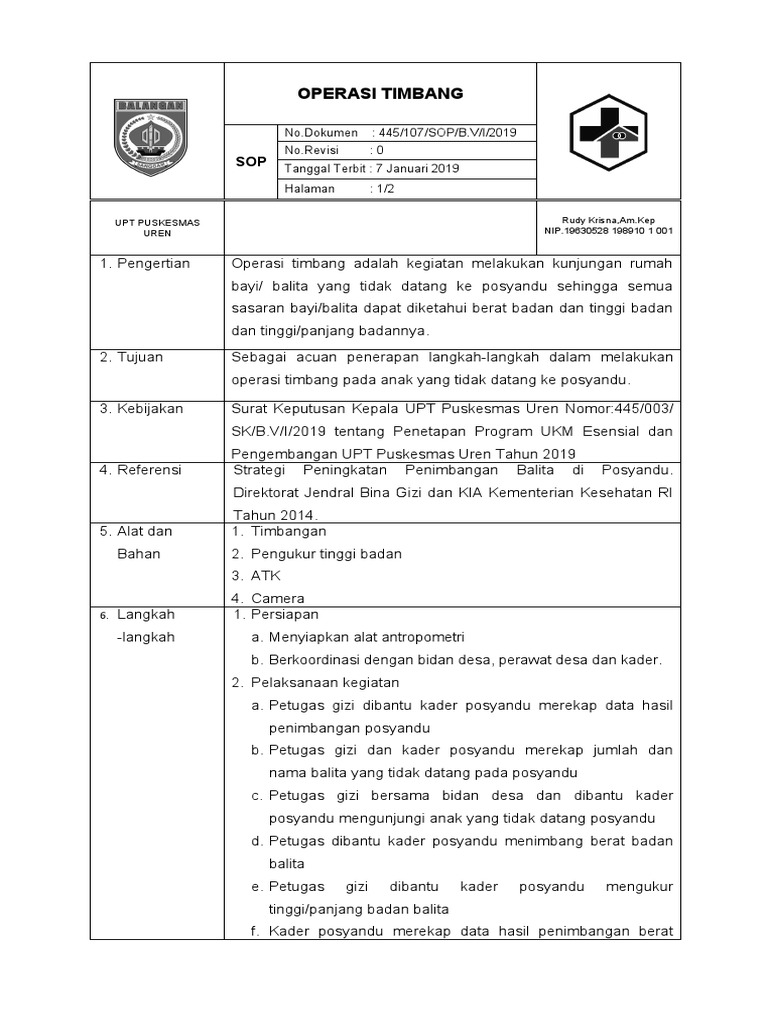 Sop Operasi Timbang | PDF