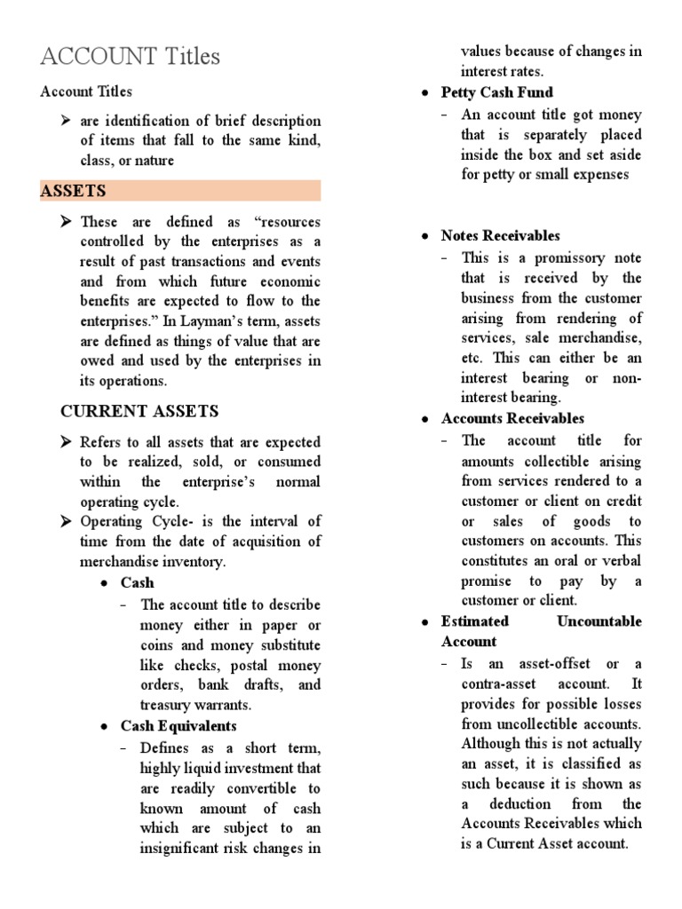Account Titles | PDF | Expense | Debits And Credits