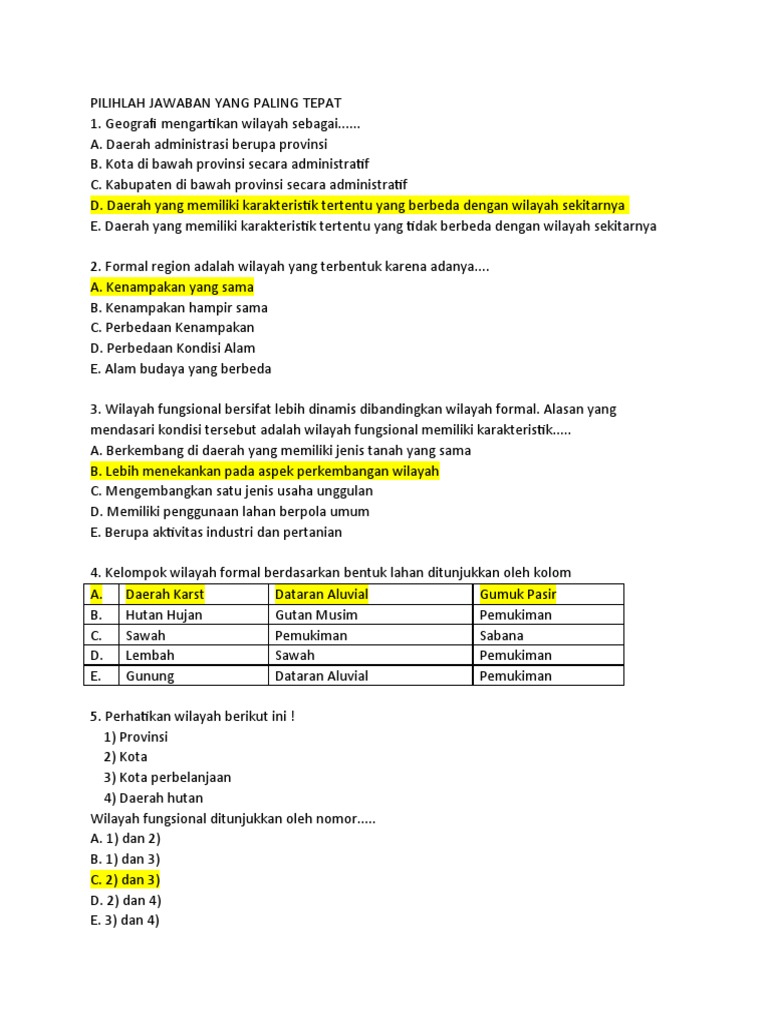Soal Pilihan Ganda Geografi Wilayah | PDF | Pengelolaan Keuangan & Uang ...