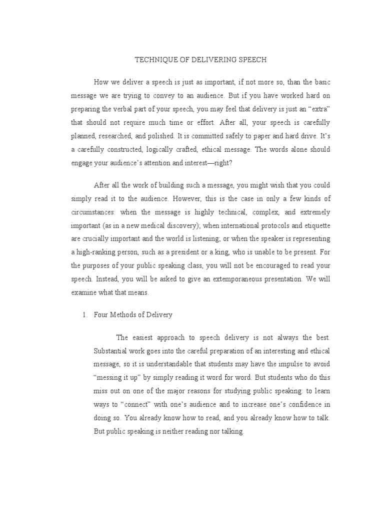 Technique of Delivering Speech | PDF | Human Voice | Speech