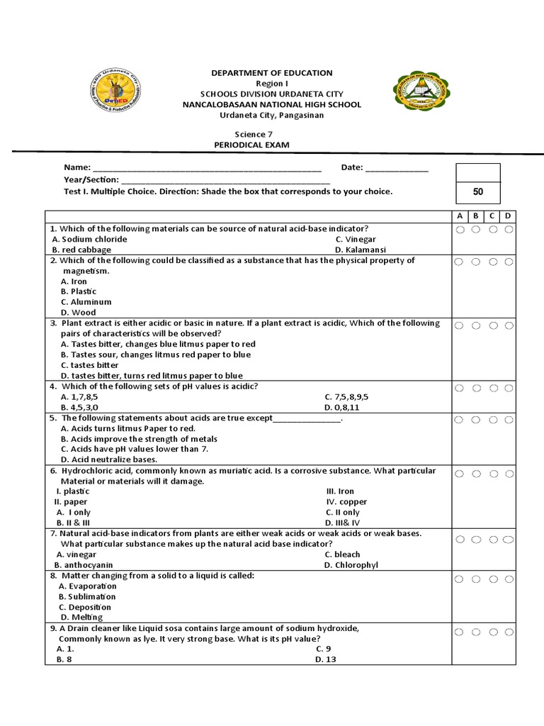 Science 7 Periodical Exam Ist | PDF | Atoms | Atomic Nucleus