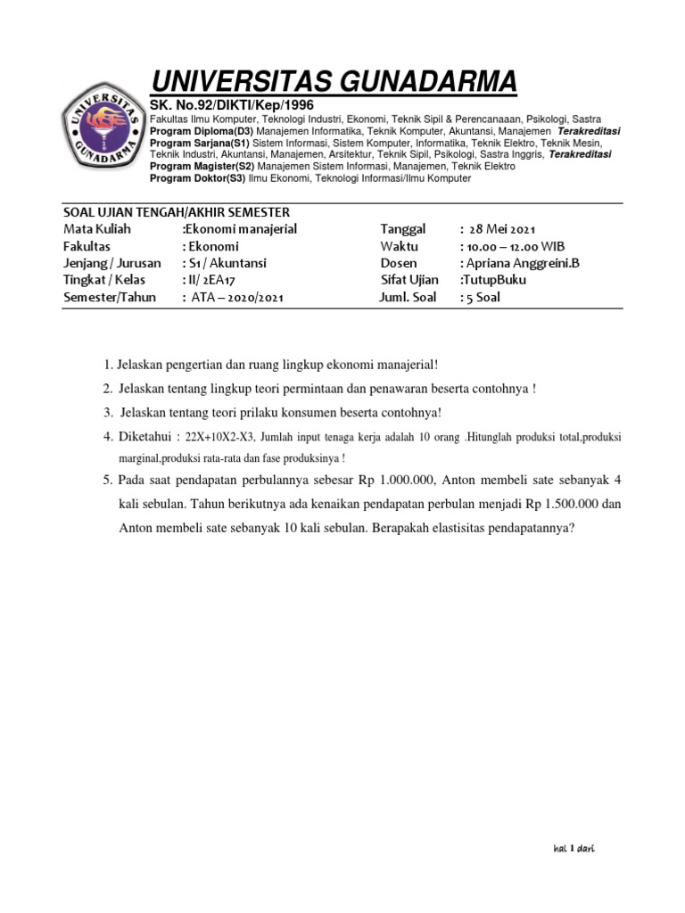 Soal Uts Ekonomi Manajerial | PDF