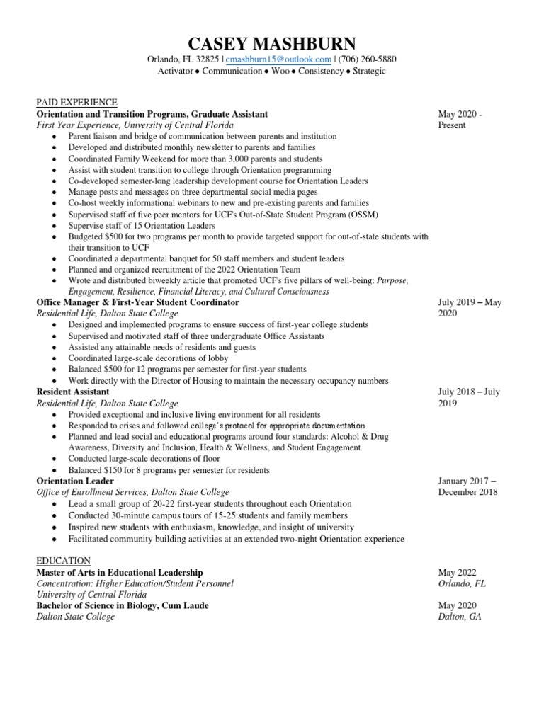 Casey Resume 11 | PDF | Academia