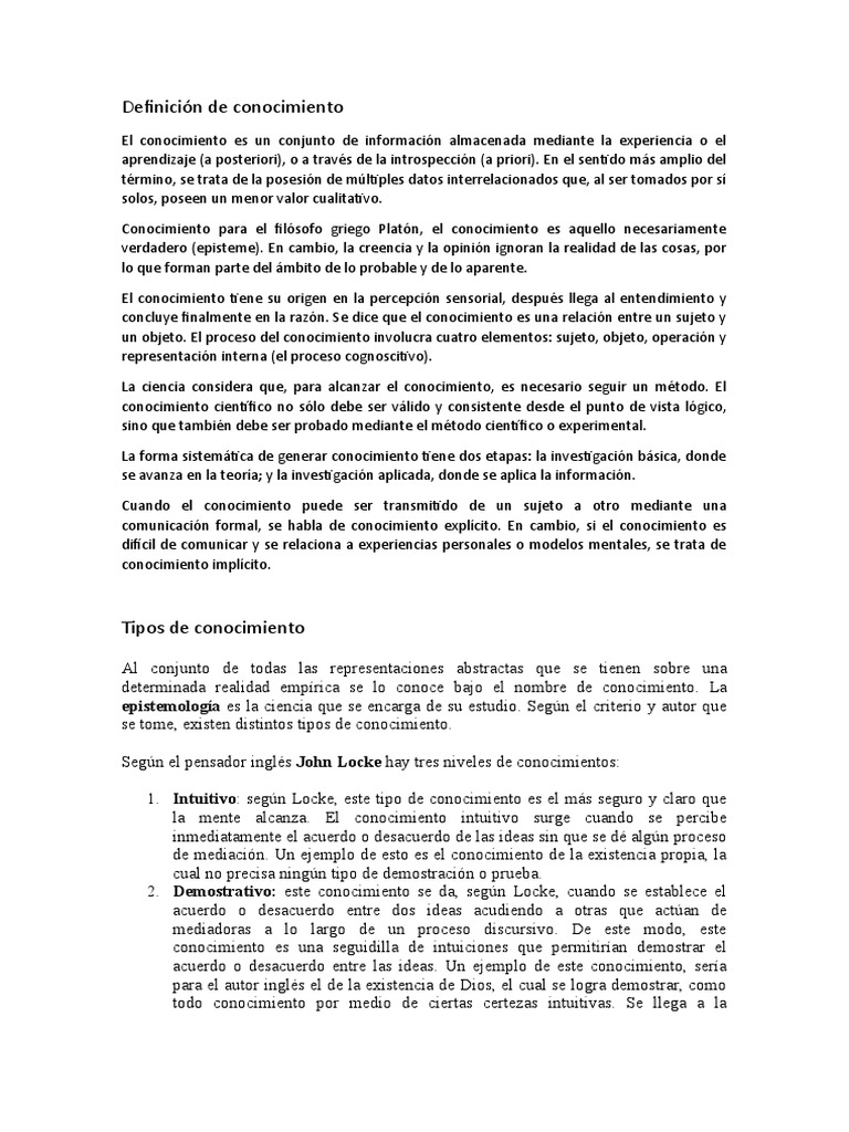 Definición y tipos de conocimiento | PDF | Conocimiento | Razón