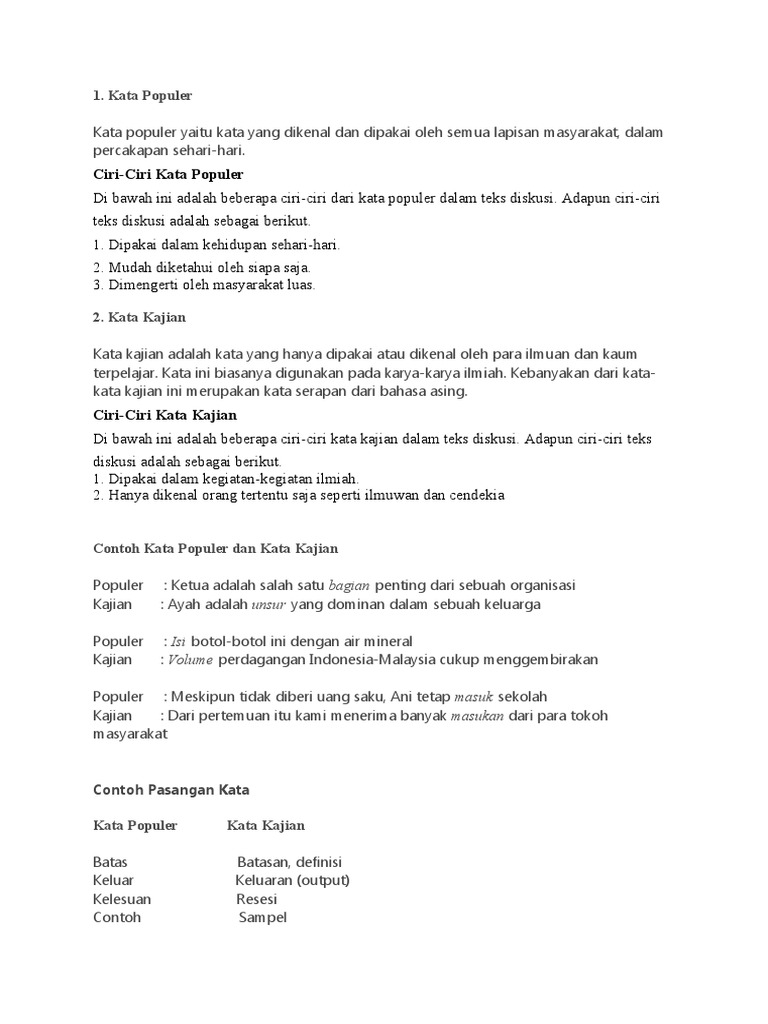 Contoh Kata Populer dan Kajian | PDF