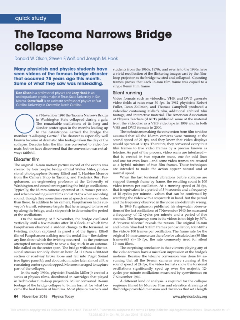 The Tacoma Narrows Bridge Collapse: Quick Study | PDF | Resonance ...