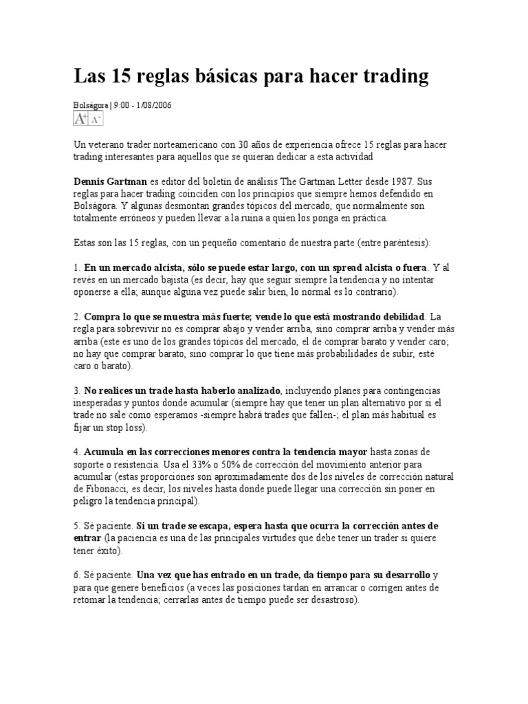 Las 15 Reglas Básicas para Hacer Trading y Mas | PDF | Comerciante (Finanzas) | Tendencia del ...