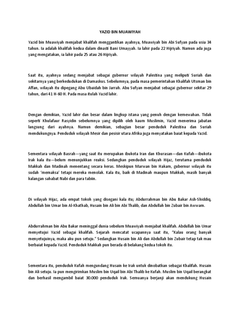 Yazid bin Muawiyah: Khalifah Kontroversial Bani Umayyah | PDF | Sejarah ...