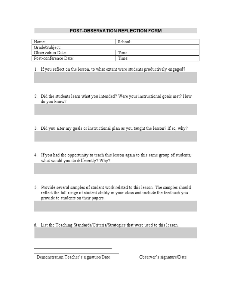 Post-Observation Reflection Form | PDF
