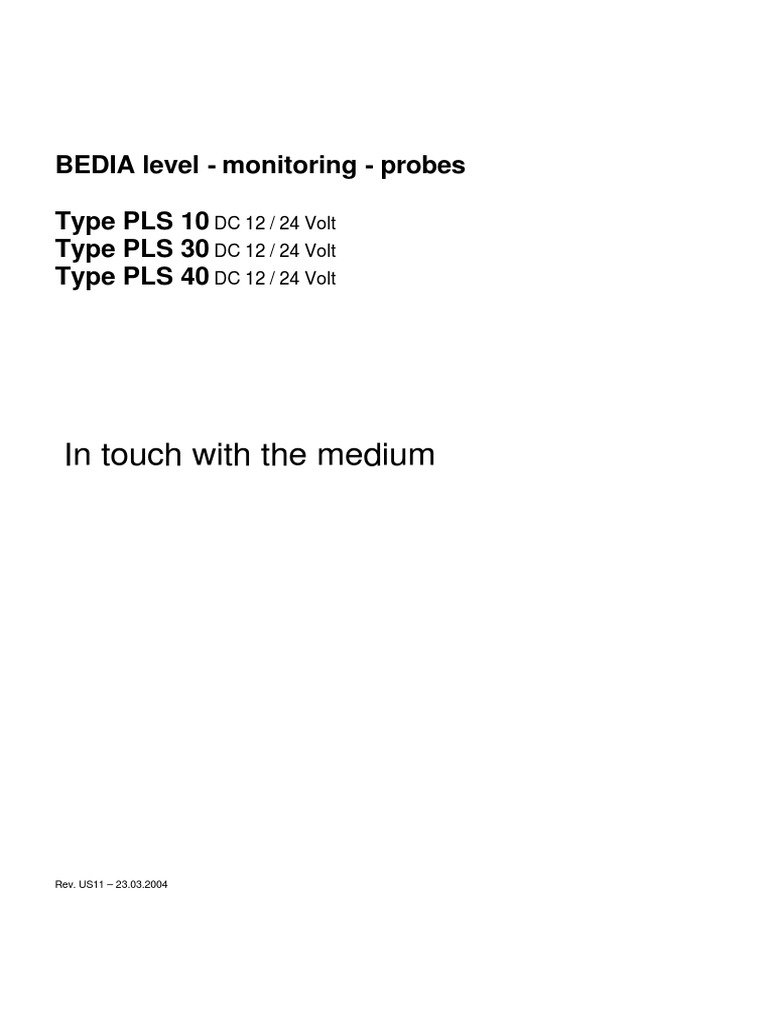 In Touch With The Medium: BEDIA Level - Monitoring - Probes Type PLS 10 ...