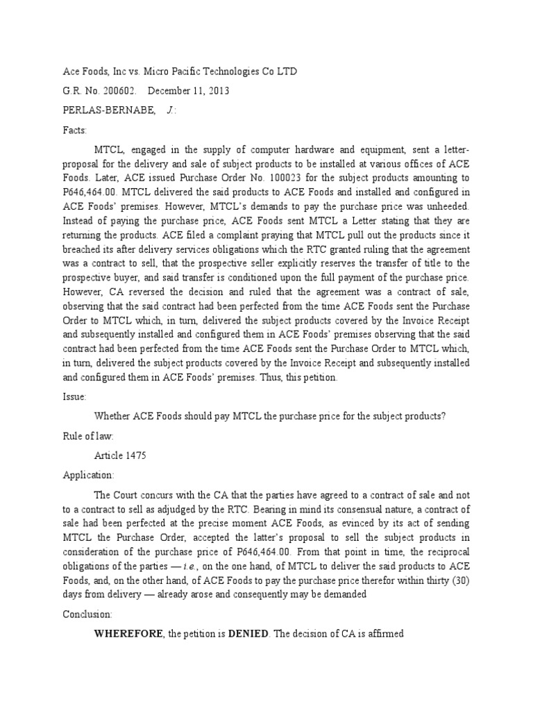 7 Ace Foods, Inc vs. Micro Pacific Technologies Co | PDF | Prices | Receipt