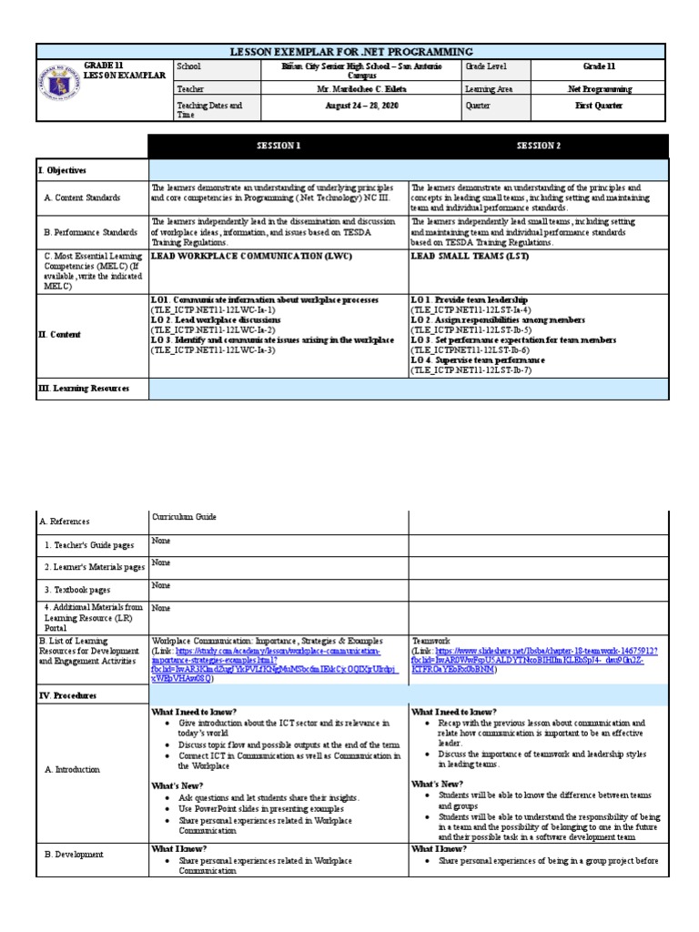 Grade 11 Lesson Examplar Biñan City Senior High School - San Antonio ...