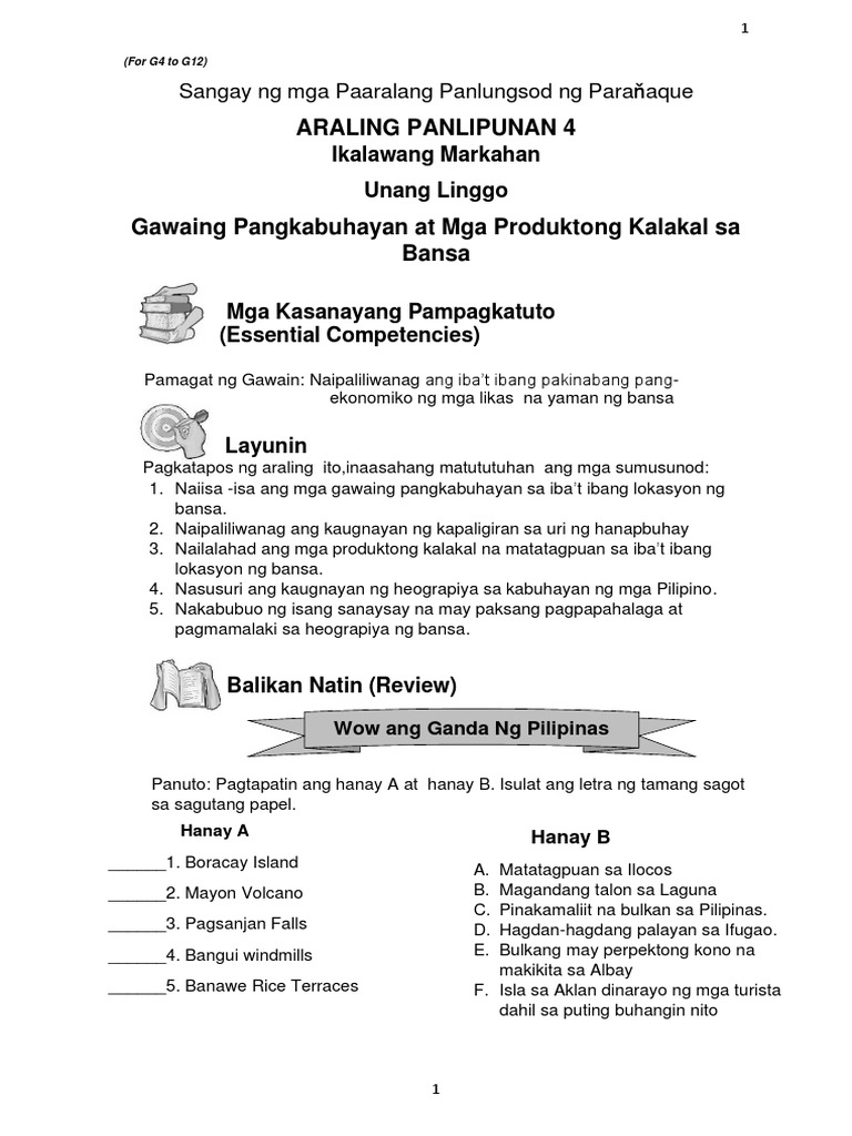 AP Grade4 Quarter2 Module Week1 | PDF