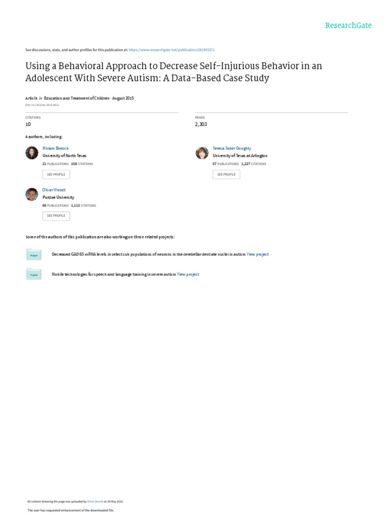 Behavioral Approach Reduces Self-Injury in Autism | PDF | Autism ...
