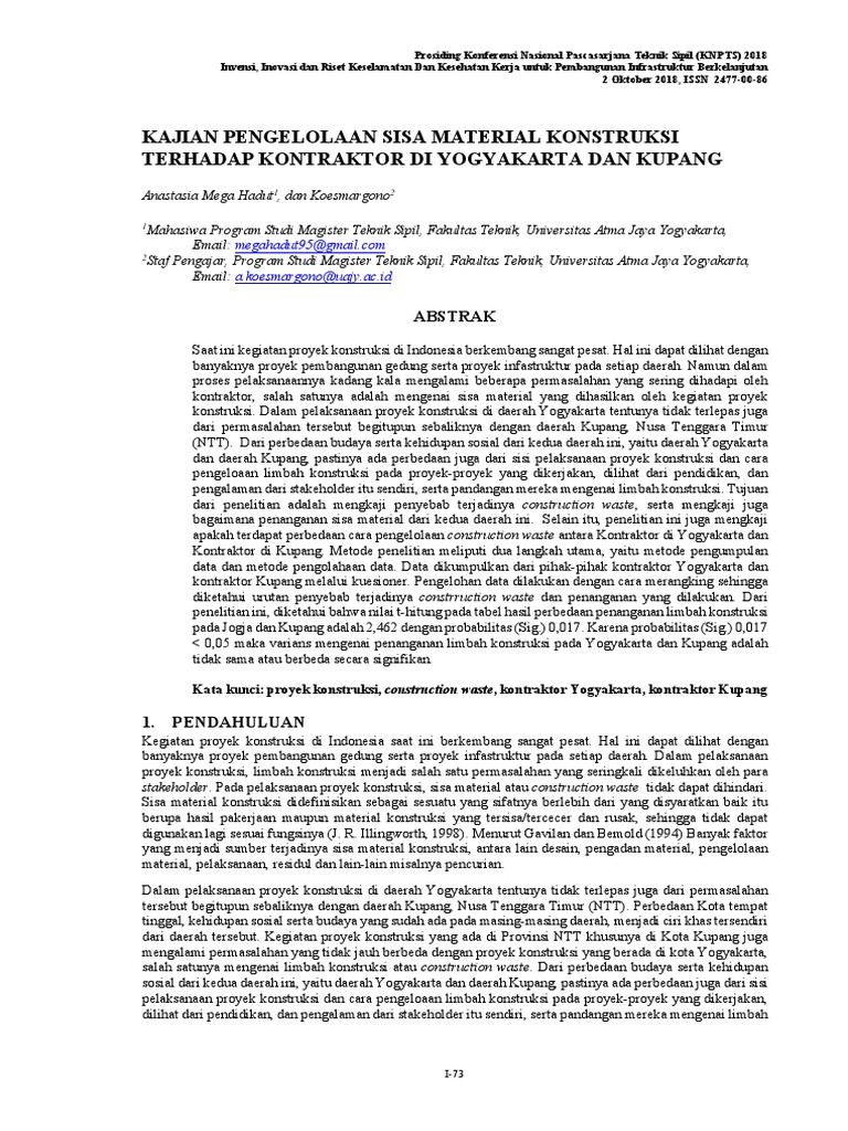 Kajian Pengelolaan Sisa Material Konstruksi | PDF