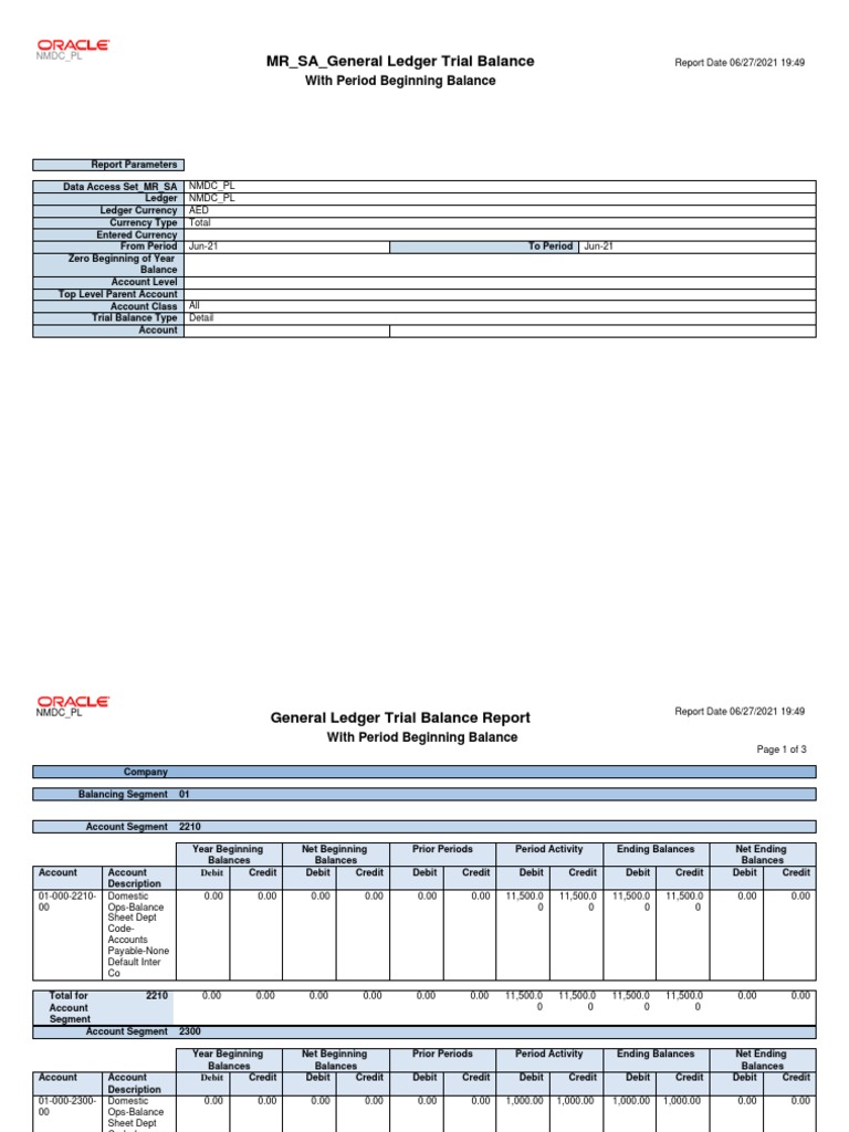 GlTrialBalance - General Ledger Trial Balance Report | PDF | Debits And ...