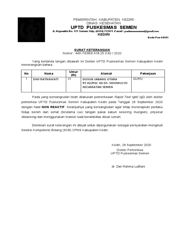 Contoh Form Suket Rapid | PDF