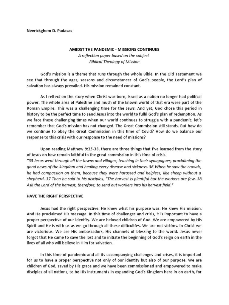 Biblical Theology of Mission Reflection Paper | PDF | Jesus | Great ...