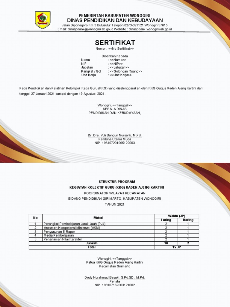 Template Sertifikat KKG SD 2021 | PDF