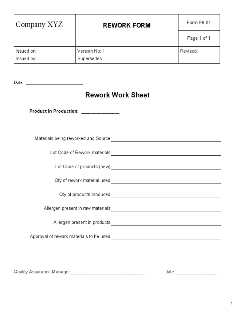 P8-1 Rework Form | PDF