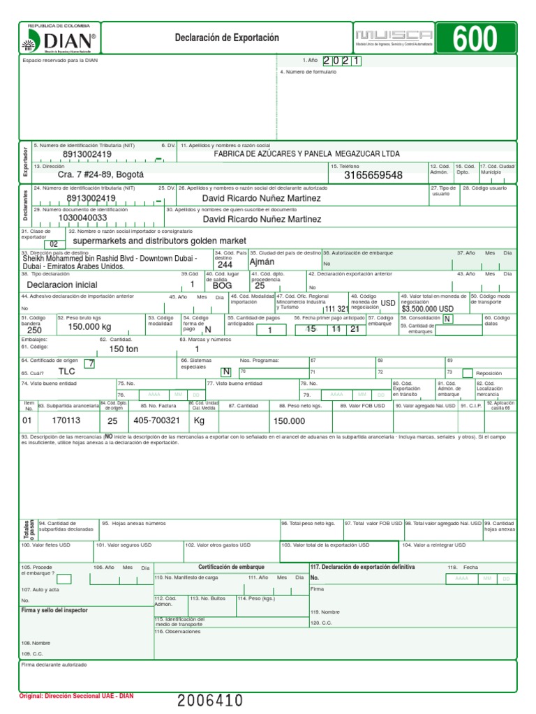 Declaracion de Exportacion | PDF | Arancel | aduana