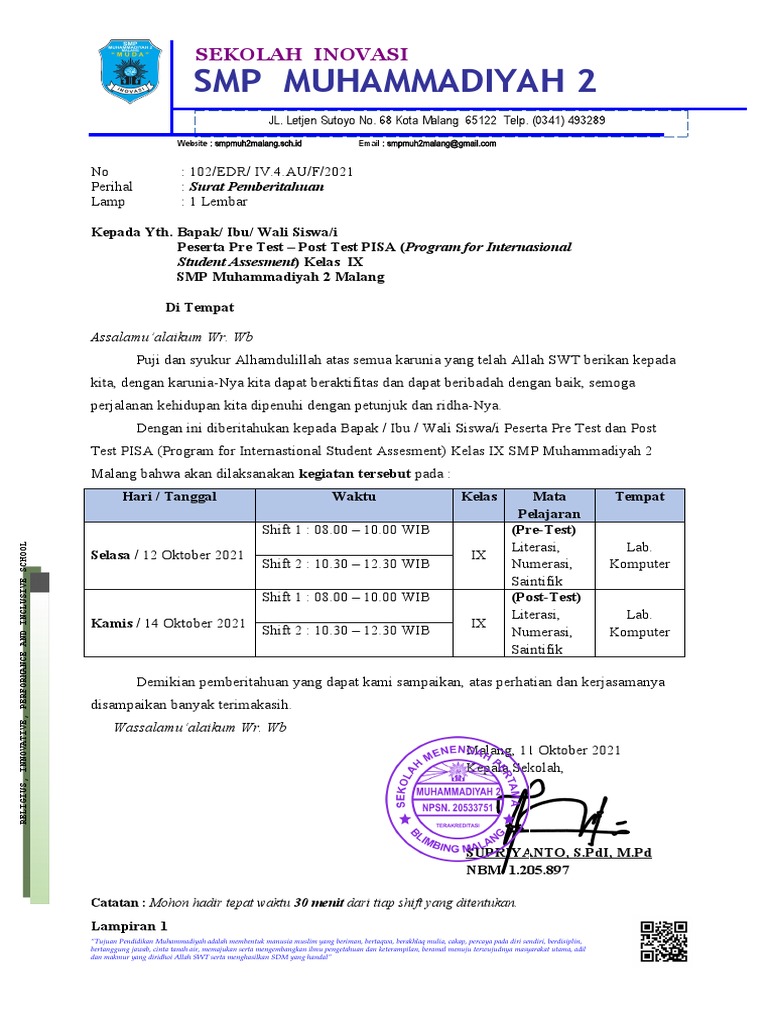 125.2021 Edaran Ke-2 PRE TEST PISA | PDF
