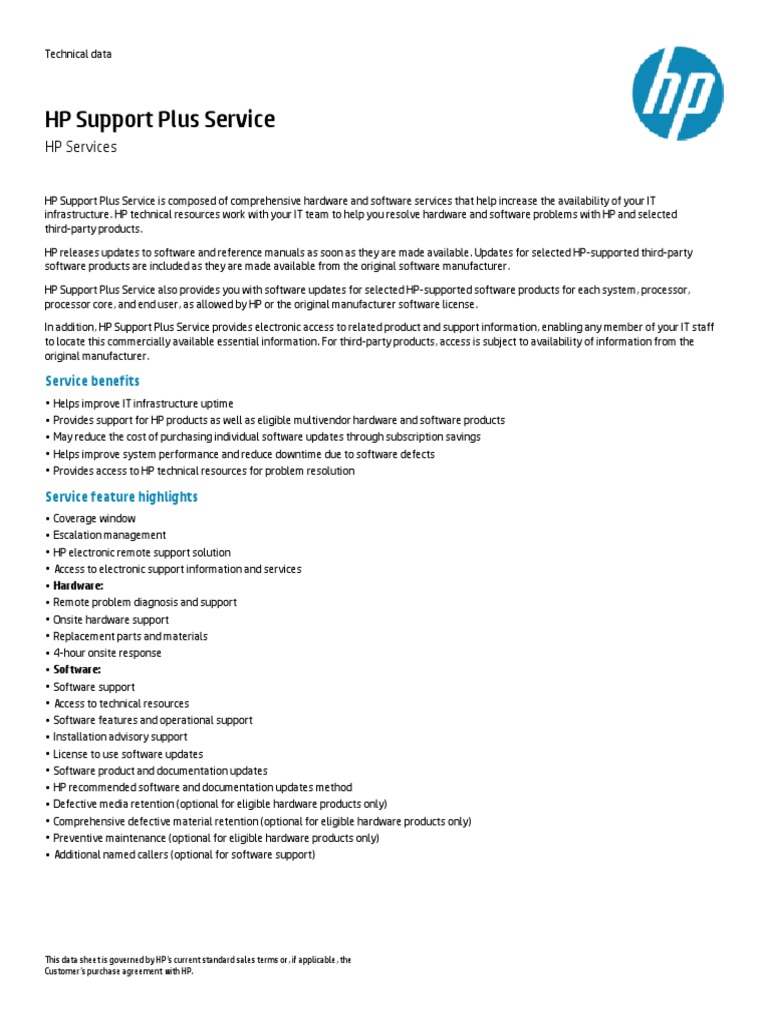 Datasheet Support Plus | PDF | Hewlett Packard | Software