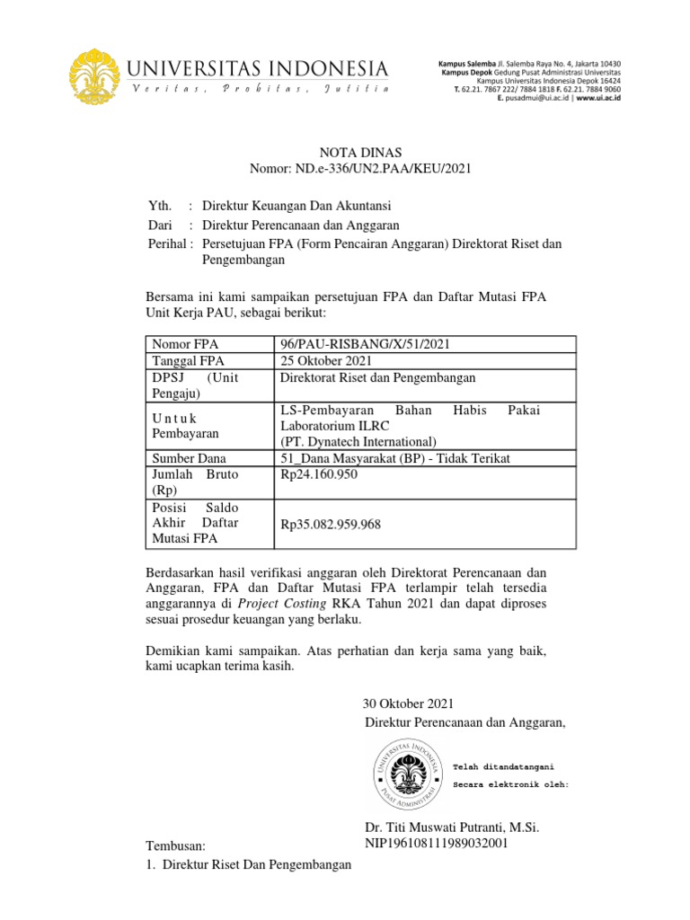 (E-336) Persetujuan FPA (Form Pencairan Anggaran) Direktorat Riset Dan Pengembangan | PDF
