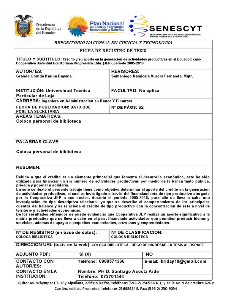 Ficha para Senescyt | Descargar gratis PDF | Ecuador | Economias