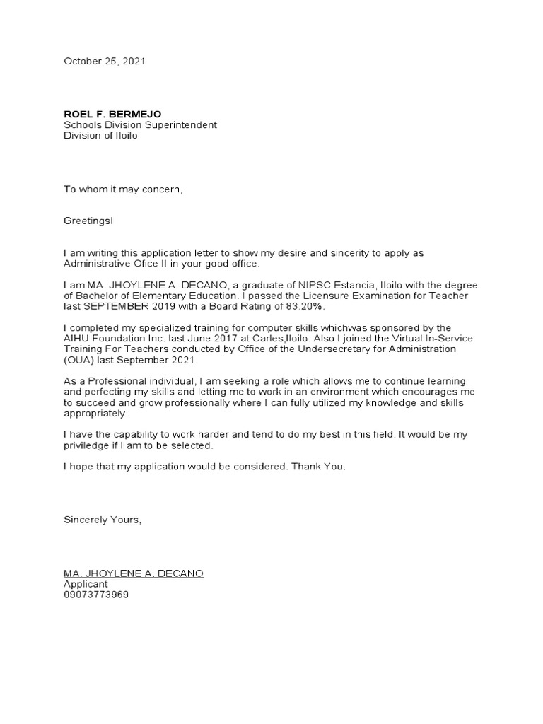 Application Letter For ADAS | PDF