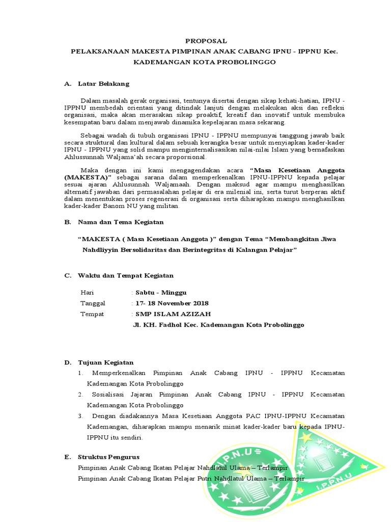 Contoh Proposal Pelantikan IPNU IPPNU | PDF Contoh Proposal Pelantikan IPNU IPPNU | PDF