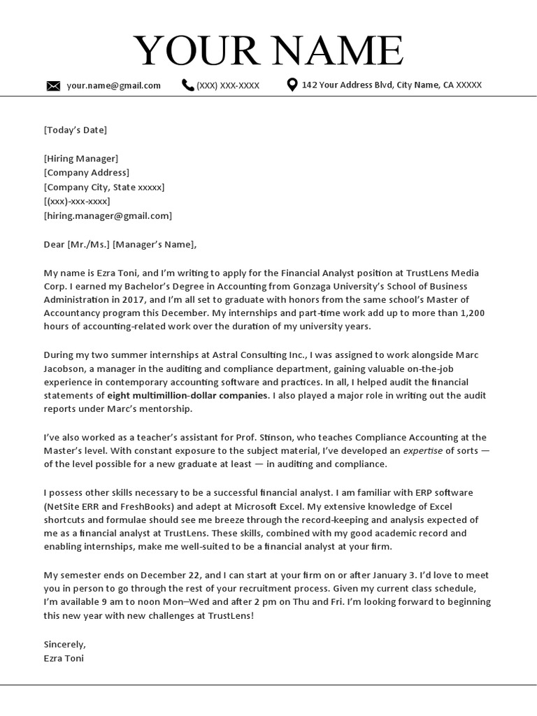 Your Name: 142 Your Address BLVD, City Name, CA XXXXX (XXX) XXX-XXXX ...