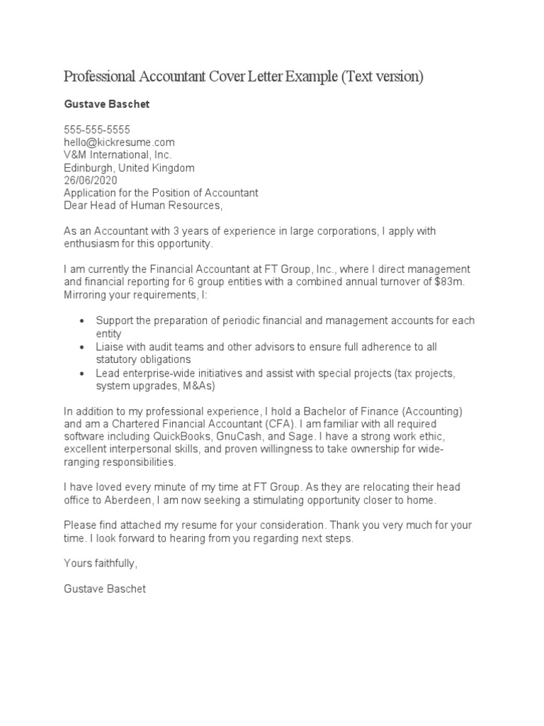 Professional Accountant Cover Letter Example | PDF