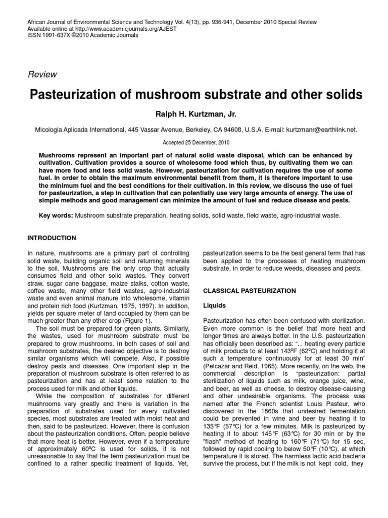 Pasteurization of Mushroom Substrate and Other Solids: Review | PDF ...