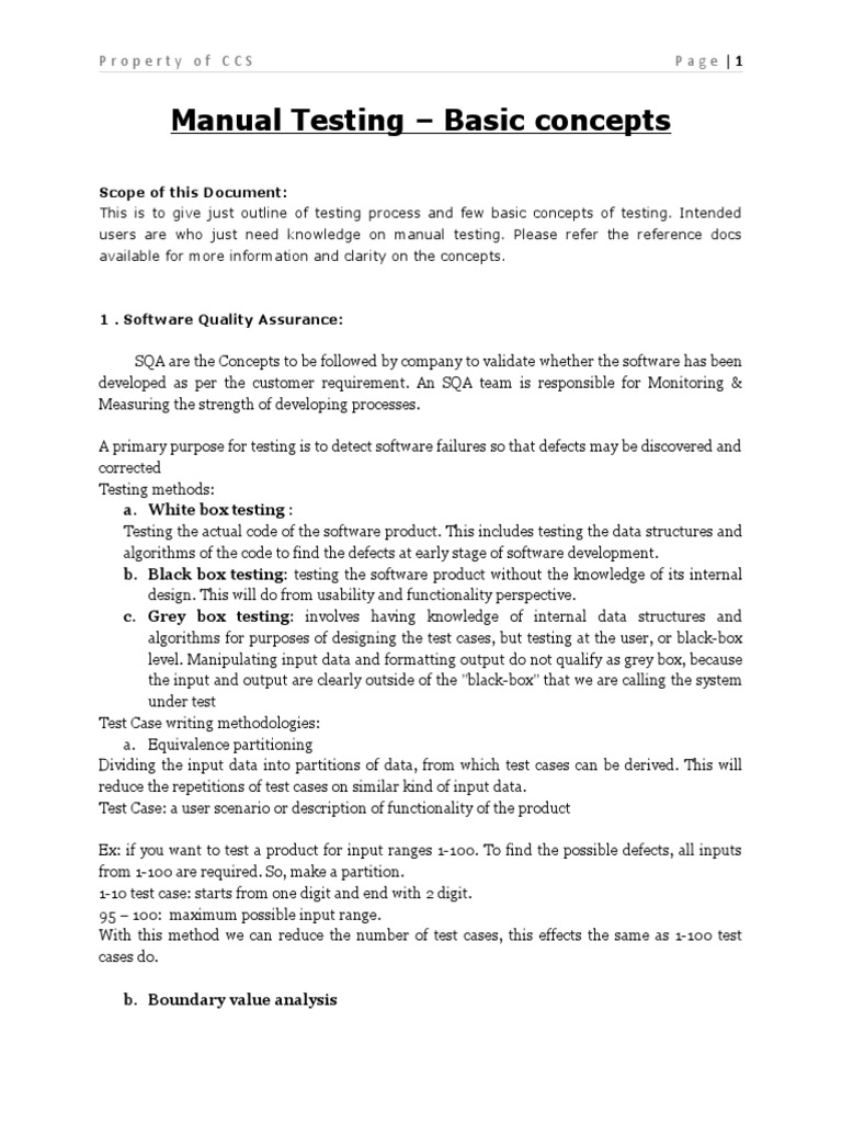 Manual Testing Basics - CCS | PDF | Software Testing | Software Development