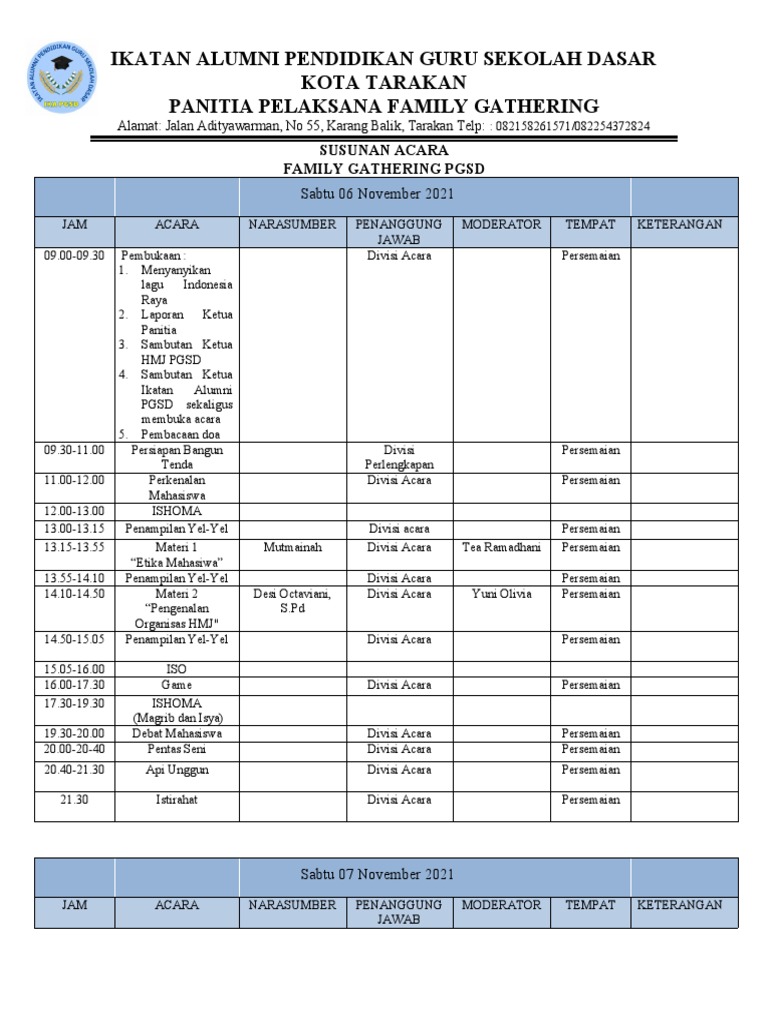 SUSUNAN ACARA Family Gathering 2021 | PDF | Indonesia