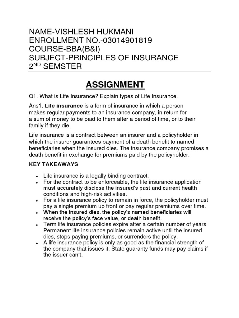 ASSIGNMENT2 | PDF | Life Insurance | Insurance