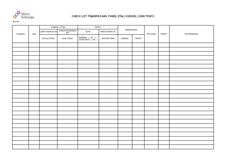 Checklist Pemeriksaan Ruang Trafo | PDF