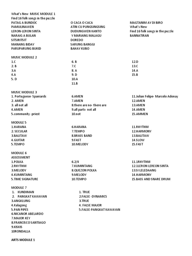 Answer Key | PDF | Musical Forms | Rhythm And Meter