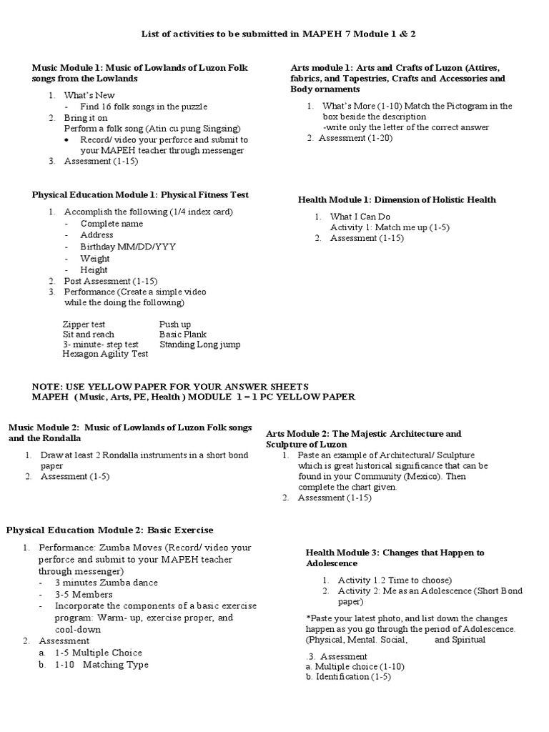 Mapeh Task Per Module | PDF | Physical Education